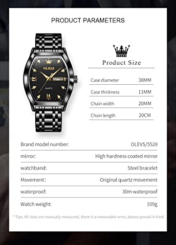 OLEVS Watch for Men Business Dress Diamond Analog Quartz Date Luxury Men Watches Black Casual Stainless Steel Waterproof Luminous Two Tone Man Wrist Watch Square