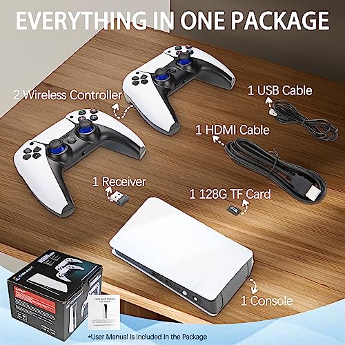 Wireless Retro Game Console Nostalgia Plug and Play Video Game Console 4k,40+ Emulators Console,128GB Built in 40000+ Video Games,2.4G Wireless Controllers