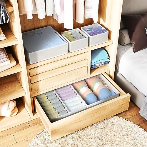 homsorout Sock Organizer, Fabric Dresser Underwear Organizer, Foldable Drawer Organizers for Clothing, Clothing Organizer Drawer Divider for Bras, T-shirts, Socks, Panties, 6 Packs (Beige)