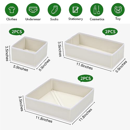 homsorout Sock Organizer, Fabric Dresser Underwear Organizer, Foldable Drawer Organizers for Clothing, Clothing Organizer Drawer Divider for Bras, T-shirts, Socks, Panties, 6 Packs (Beige)