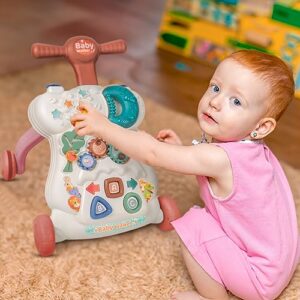 Alkinoos Baby Push Walker with Musical Play Table, Speed & Height Adjustable Learning Walker for Baby for 12 Month and Up - Pink Forest