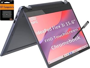 lenovo chromebook flex 3 3i (2023) 15.6" fhd 2-in-1 touchscreen (intel celeron n4500, 4gb ram, 128gb (64gb emmc + 64gb sd card), webcam) home & student laptop, nfc, hdmi, usb-c, ist pen, chrome os