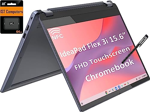 Lenovo Chromebook Flex 3 3i (2023) 15.6" FHD 2-in-1 Touchscreen (Intel Celeron N4500, 4GB RAM, 128GB (64GB eMMC + 64GB SD Card), Webcam) Home & Student Laptop, NFC, HDMI, USB-C, IST Pen, Chrome OS