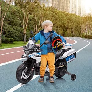 12V 7AH Ride On Police Motorcycle, Licensed BMW Kids Ride On Car with High/Low Speed,Music,2 Storage Boxes,Warning Lights and LED Headlights,Spring Suspension,EVA Tire,Training Wheels