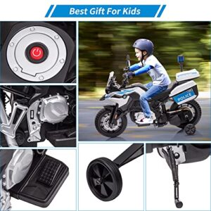 12V 7AH Ride On Police Motorcycle, Licensed BMW Kids Ride On Car with High/Low Speed,Music,2 Storage Boxes,Warning Lights and LED Headlights,Spring Suspension,EVA Tire,Training Wheels