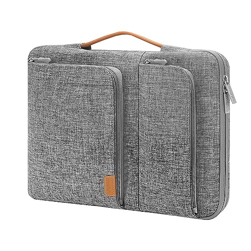 MOSISO 360 Protective Laptop Sleeve Compatible with MacBook Air/Pro, 13-13.3 inch Notebook, Compatible with MacBook Pro 14 inch 2023-2021 M2 M1, Side Open Bag with 2 Accessory Pockets&Handle&Belt,Gray