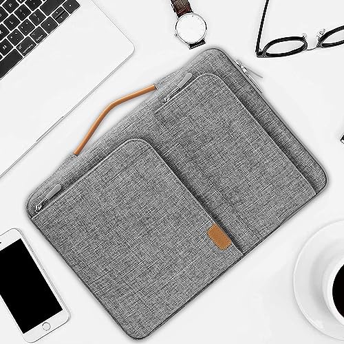 MOSISO 360 Protective Laptop Sleeve Compatible with MacBook Air/Pro, 13-13.3 inch Notebook, Compatible with MacBook Pro 14 inch 2023-2021 M2 M1, Side Open Bag with 2 Accessory Pockets&Handle&Belt,Gray