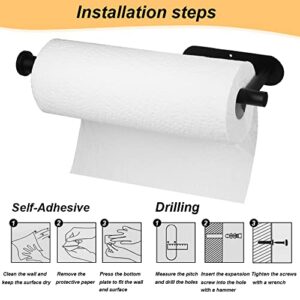 Kitchen Paper Towel Holder, Black Paper Towel Holder Under Cabinet Paper Towel Dispenser Wall Mount Self-Adhesive or Drilled for Bathroom Rv Garage