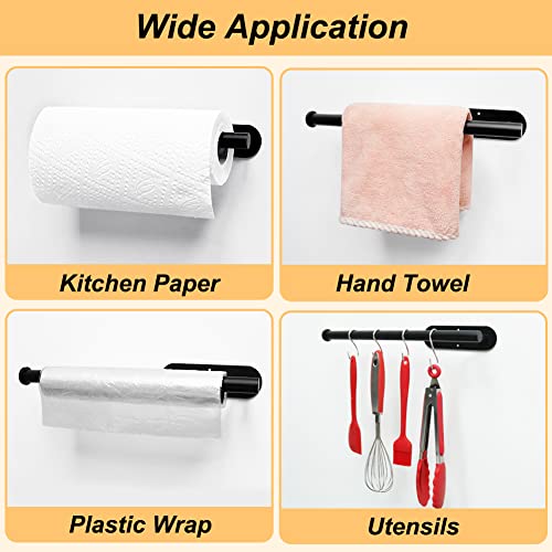 Kitchen Paper Towel Holder, Black Paper Towel Holder Under Cabinet Paper Towel Dispenser Wall Mount Self-Adhesive or Drilled for Bathroom Rv Garage