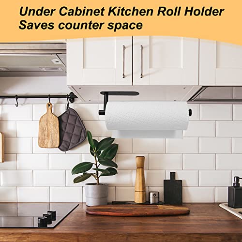 Kitchen Paper Towel Holder, Black Paper Towel Holder Under Cabinet Paper Towel Dispenser Wall Mount Self-Adhesive or Drilled for Bathroom Rv Garage