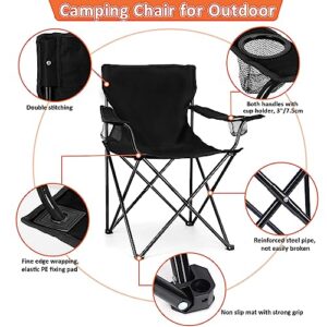 Leonyo 2 Pcs Camping Chairs with Table, Folding Chairs for Outside & Portable Camping Table, Oversized Heavy Duty Foldable Chair for Adults Fishing, Picnic, Hiking, Sports, Lawn, Travel - Black