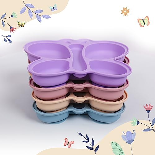 CUAIBB Suction Plates for Baby, Silicone Toddlers Plates with Suction Butterfly Shape, Divided Plates for Baby Led Weaning Supplies - Microwave & Dishwasher Safe - Pink