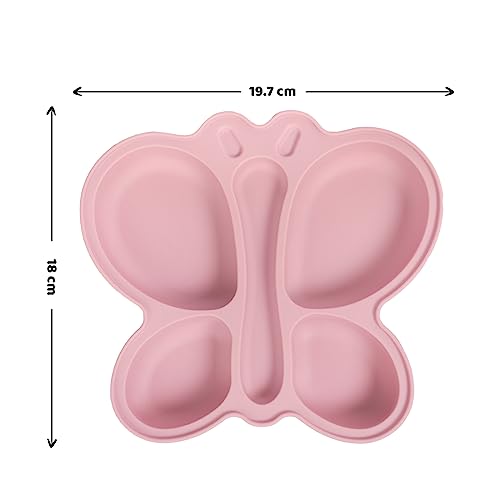 CUAIBB Suction Plates for Baby, Silicone Toddlers Plates with Suction Butterfly Shape, Divided Plates for Baby Led Weaning Supplies - Microwave & Dishwasher Safe - Pink