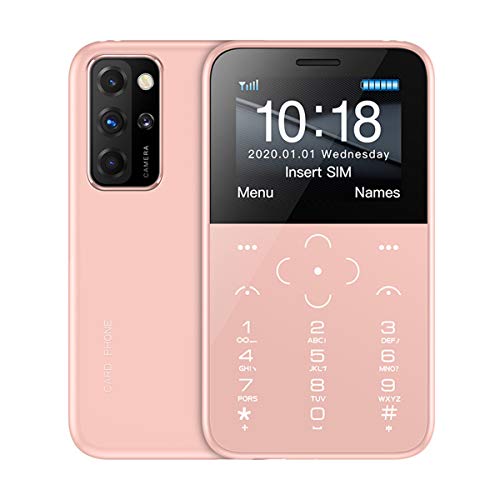 Tuanzi SOYES S10P Mini Card Phone Unlocked 2G GSM Quad Band Mini Mobile Phones 400mAh 1.54 "IPS Color MTK6261M Cellphone Ultra-Thin Fashion Small Size Kids Cell Phones (Pink-S10P)