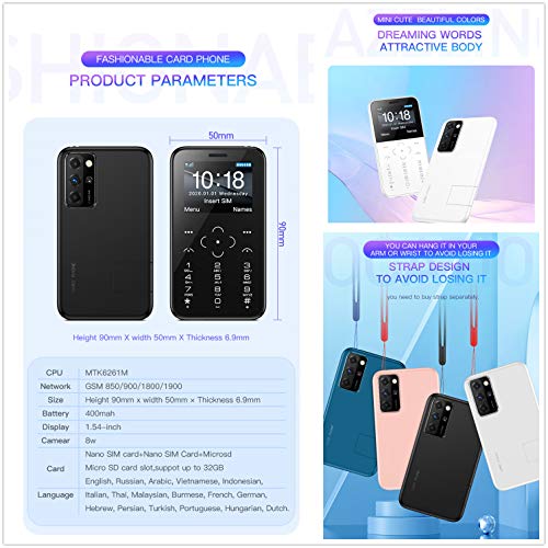 Tuanzi SOYES S10P Mini Card Phone Unlocked 2G GSM Quad Band Mini Mobile Phones 400mAh 1.54 "IPS Color MTK6261M Cellphone Ultra-Thin Fashion Small Size Kids Cell Phones (Pink-S10P)