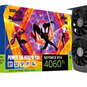 ZOTAC Gaming GeForce RTX 4060 Ti 8GB Twin Edge OC Spider-Man: Across The Spider-Verse Inspired Graphics Card Bundle, ZT-D40610H-10SMP