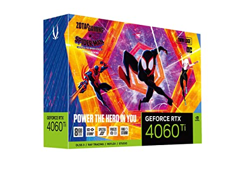 ZOTAC Gaming GeForce RTX 4060 Ti 8GB Twin Edge OC Spider-Man: Across The Spider-Verse Inspired Graphics Card Bundle, ZT-D40610H-10SMP