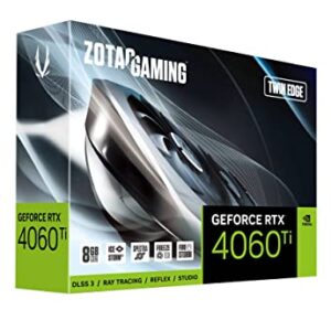 ZOTAC Gaming GeForce RTX 4060 Ti 8GB Twin Edge DLSS 3 8GB GDDR6 128-bit 18 Gbps PCIE 4.0 Compact Gaming Graphics Card, IceStorm 2.0 Advanced Cooling, Spectra RGB Lighting, ZT-D40610E-10M