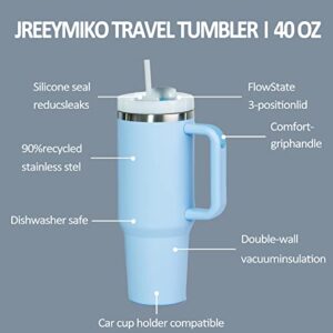 JERRYMIKO 40 oz Tumbler With Handle and Straw Lid,Simpl Moder Double Wall Vacuum Sealed Stainless Steel Insulated Tumblers,Travel Mug for Hot and Cold Beverages,Thermos Travel Coffee Mug(SpringCitron)