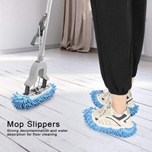 Mop Slippers Shoes Cover, 10Pcs Chenille Mop Slippers Multifunction Floor Cleaning Shoes Dust Cleaner Accessory(Blue)