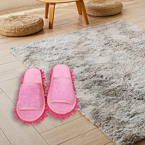 Leefasy Mop Slippers Men Women Cleaning Shoes Microfiber Mute Cleaner Detachable Practical Mopping Slippers Cleaning Sandals for Floor Polishing, Pink