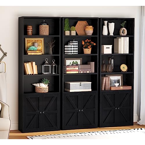 oneinmil 6 Tier Bookshelf and Bookcase, Wooden Bookshelves with Cabinet Doors, Floor Bookshelves and Office Storage Cabinets for Home Office, Living Room,Black