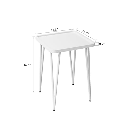 Palama Square Side Table for Living Room, Small Square Table with Metal Frame, Modern Home Décor Small Accent Table, Easy Assembly White Bedside Table, Small Table