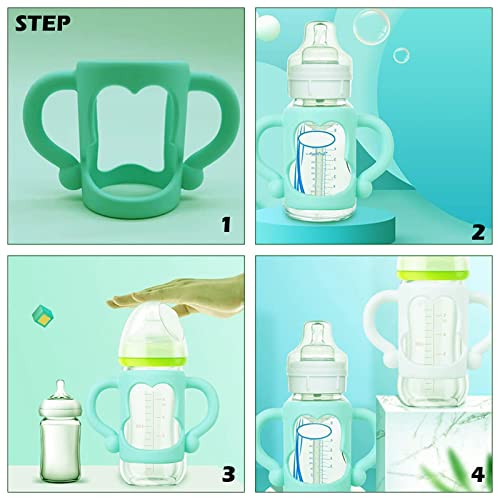 Baby Bottle Handles for Dr Brown Narrow Bottles, 3 Styles 2 Sizes, BPA Free Soft Silicone Bottle Holder for Baby Self-Feeding, Teach Baby to Drink Independently (3 Bottle Handles & 3 Bottle Straps)