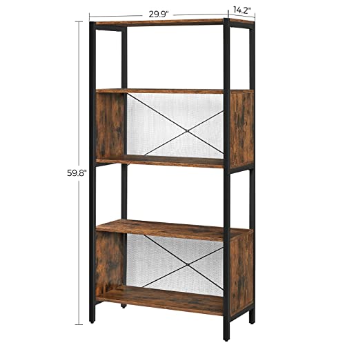 TINKLE WELL 5-Tier Bookcase, Industrial Free Standing Display Bookshelf, Storage Rack with Steel Frame, Ideal for Living Room, Bedroom, Hallway, Rustic Brown