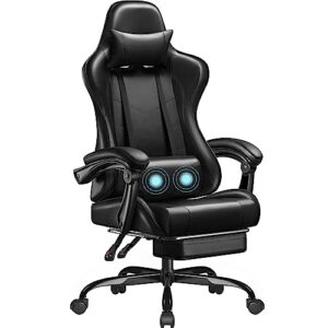 homall gaming chair, video game chair with footrest and massage lumbar support, ergonomic computer chair height adjustable with swivel seat and headrest (black)