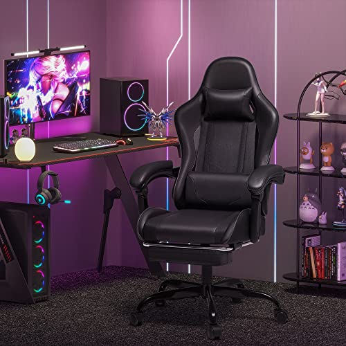 Homall Gaming Chair, Video Game Chair with Footrest and Massage Lumbar Support, Ergonomic Computer Chair Height Adjustable with Swivel Seat and Headrest (Black)