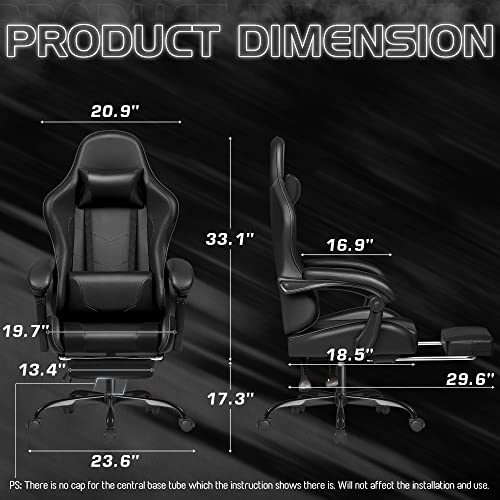 Homall Gaming Chair, Video Game Chair with Footrest and Massage Lumbar Support, Ergonomic Computer Chair Height Adjustable with Swivel Seat and Headrest (Black)