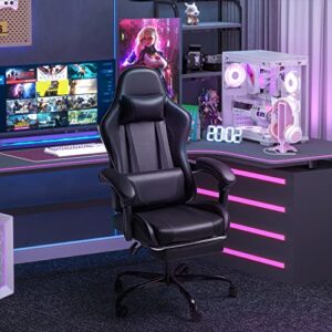 Homall Gaming Chair, Video Game Chair with Footrest and Massage Lumbar Support, Ergonomic Computer Chair Height Adjustable with Swivel Seat and Headrest (Black)