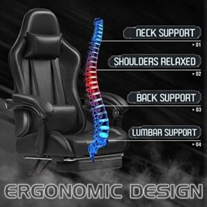 Homall Gaming Chair, Video Game Chair with Footrest and Massage Lumbar Support, Ergonomic Computer Chair Height Adjustable with Swivel Seat and Headrest (Black)