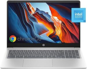 hp 2023 newest chromebook laptop student business, 15.6" hd display, 8gb ram, 192gb storage (64gb emmc+128gb msd card), quad-core intel processor n200, long battery,chrome os, bundle with jawfoal