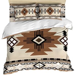 southwestern america duvet cover twin size - 4 pieces duvet cover set, beige tribal geometric ethnic vintage bedding comforter cover zipper closure, 1 duvet cover 1 fitted sheet 2 pillow shams