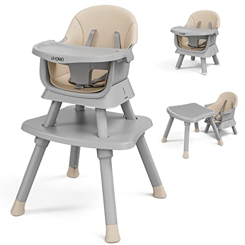 UMOMO Baby High Chair, 6-in-1 Convertible Highchair for Babies and Toddlers/Table and Chair Set/Toddler Chair with Safety Harness, Khaki