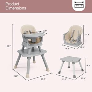 UMOMO Baby High Chair, 6-in-1 Convertible Highchair for Babies and Toddlers/Table and Chair Set/Toddler Chair with Safety Harness, Khaki