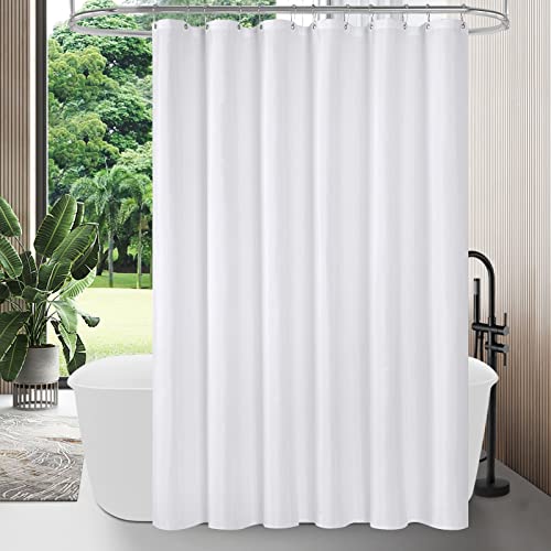 MitoVilla 2 Pack White Fabric Shower Curtain Liner - 72" W x 72" H, Simple Shower Curtain or Liner for Modern Neutral Hotel Bathroom Decor, Waterproof Cloth & Hotel Quality, 24 Plastic Hooks