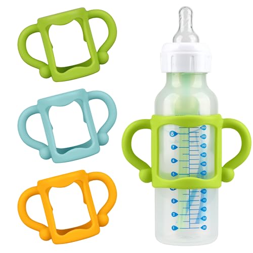 3-Pack Silicone Baby Bottle Handles for Dr Brown Narrow Baby Bottles, Bottle Holder for Baby Self Feeding, Easy Grip Handles to Hold, BPA-Free