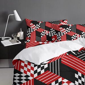 Laibao Duvet Cover Twin Size Modern Red Black Abstract Art Geometric Mid Century Soft Bedding Comforter Cover Set of 4 with 2 Pillow Cases 1 Flat Sheet Breathable Quilt Cover Sets for Boys Girls