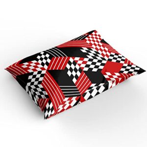 Laibao Duvet Cover Twin Size Modern Red Black Abstract Art Geometric Mid Century Soft Bedding Comforter Cover Set of 4 with 2 Pillow Cases 1 Flat Sheet Breathable Quilt Cover Sets for Boys Girls