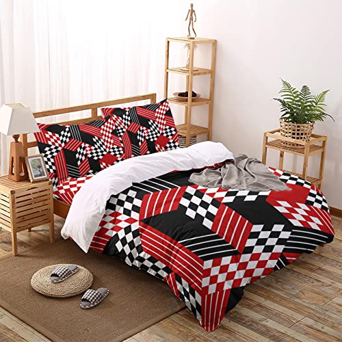 Laibao Duvet Cover Twin Size Modern Red Black Abstract Art Geometric Mid Century Soft Bedding Comforter Cover Set of 4 with 2 Pillow Cases 1 Flat Sheet Breathable Quilt Cover Sets for Boys Girls