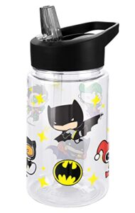 logovision batman kids tritan plastic water bottle with straw lid and handle, reusable tumbler for toddlers, unisex for girls and boys, 12oz, chibi friends