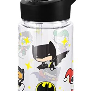 LOGOVISION Batman Kids Tritan Plastic Water Bottle with Straw Lid and Handle, Reusable Tumbler for Toddlers, Unisex for Girls and Boys, 12oz, Chibi Friends