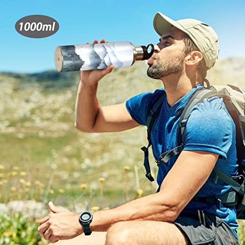 Kigai Mountain Watercolor Painting Stainless Steel Sports Water Bottle BPA-Free Vacuum Insulated Leakproof Wide Mouth Flask with Straw Lid Keeps Liquids Cold or Hot for Gym Travel Camping