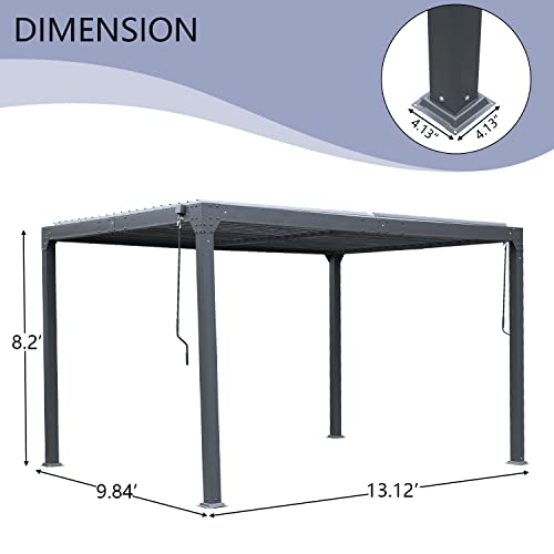 BPS Outdoor Louvered Pergola 10‘x13’ Aluminum Pergola Waterproof Gazebo Patio Sun Shade Shelter with 2 Adjustable Roof Panels for Patio, Garden, Backyard