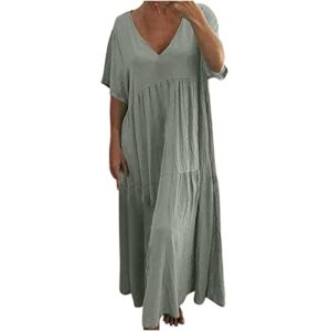 summer dresses for women 2023 womens oversized long dress flowy cotton linen maxi dresses smocked casual floor length beach dress baggy sundresses robe de soiree femme khaki