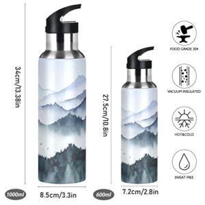 Kigai Mountain Watercolor Painting Stainless Steel Sports Water Bottle BPA-Free Vacuum Insulated Leakproof Wide Mouth Flask with Straw Lid Keeps Liquids Cold or Hot for Gym Travel Camping