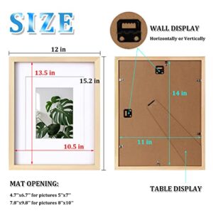 Egofine 11x14 Picture Frames Natural Wood 2 PCS Made of Solid Wood Covered by Plexiglass - for Table Top and Wall Mounting for Pictures 8x10 or 5x7 with Mat Horizontally or Vertically Display Photo Frame